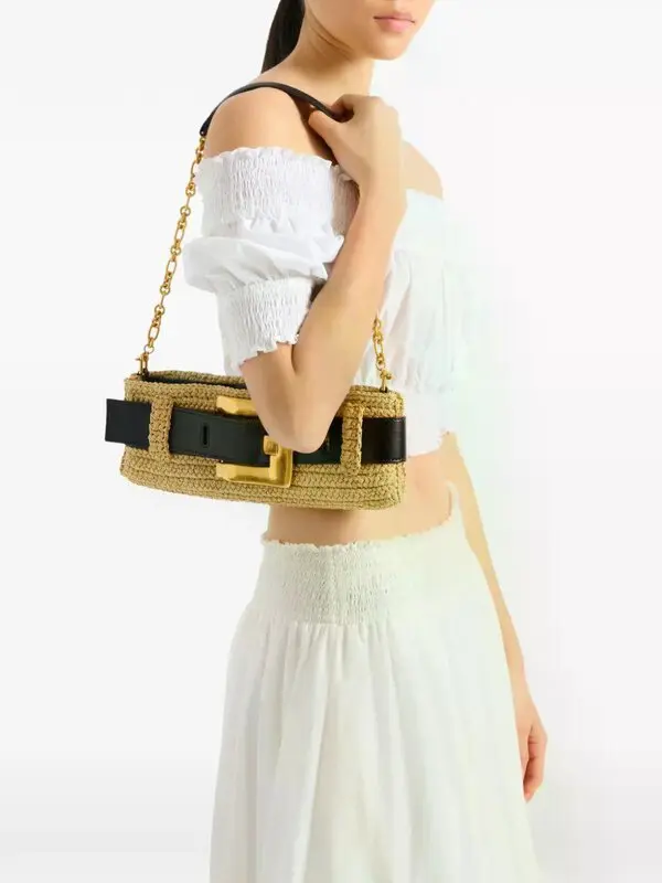 Balmain Anthem Clutch Bag In Leather And Crochet - Neutrals