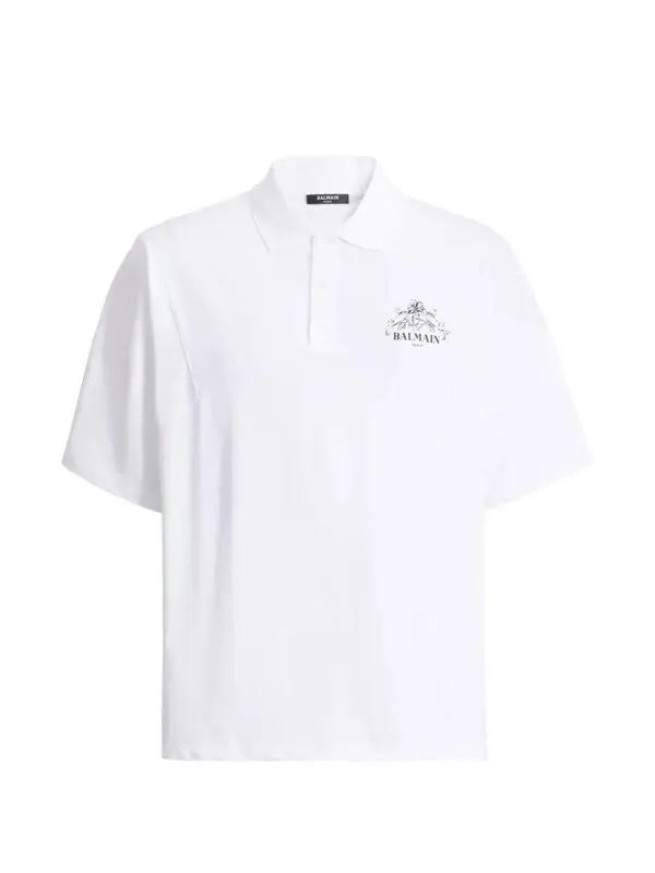 Balmain Printed Vine Polo - White