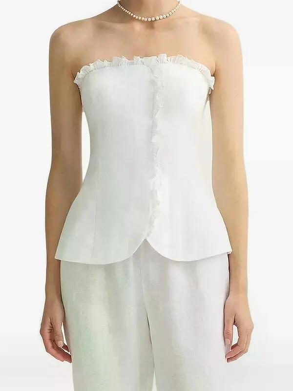 Posse Florence Ruffled Strapless Blouse - White