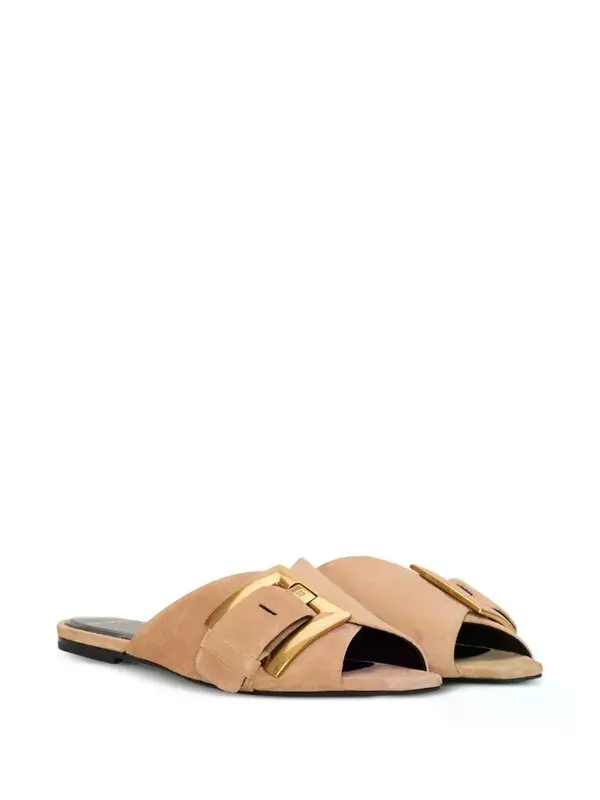 Balmain Flat Suede Leather Anthem Mules - Neutrals