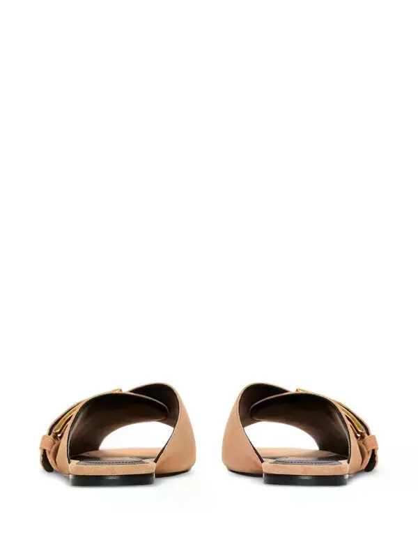Balmain Flat Suede Leather Anthem Mules - Neutrals
