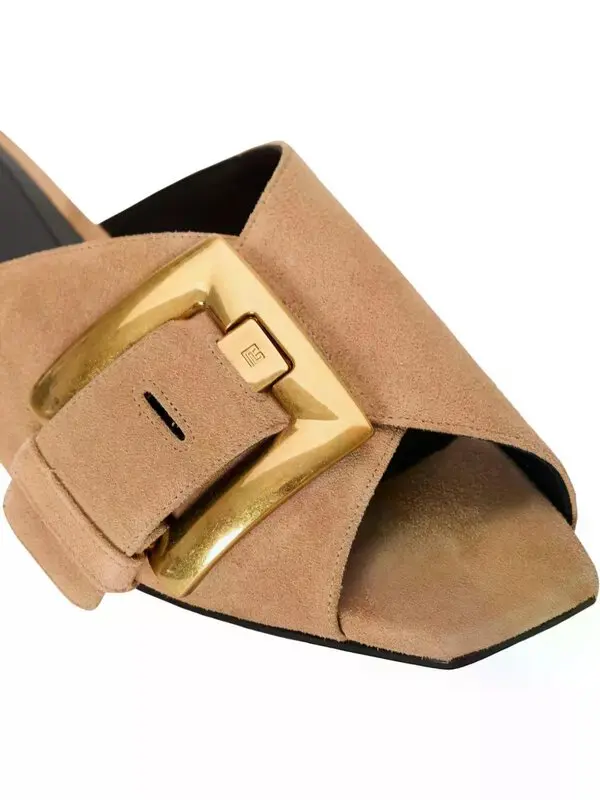 Balmain Flat Suede Leather Anthem Mules - Neutrals