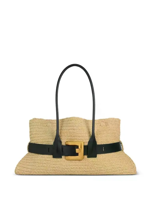 Balmain Large Anthem Crochet And Leather Bag - Neutrals