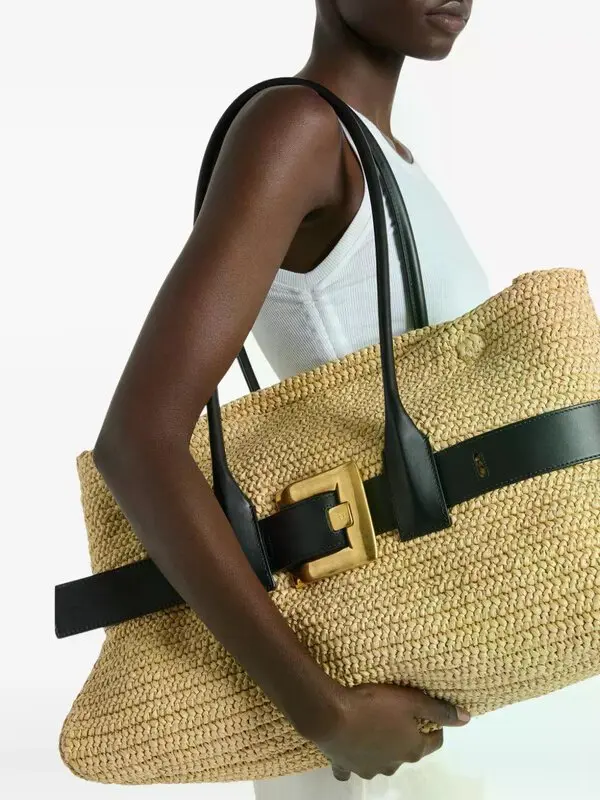 Balmain Large Anthem Crochet And Leather Bag - Neutrals