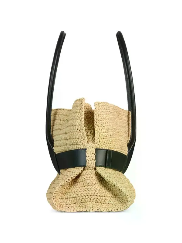 Balmain Large Anthem Crochet And Leather Bag - Neutrals