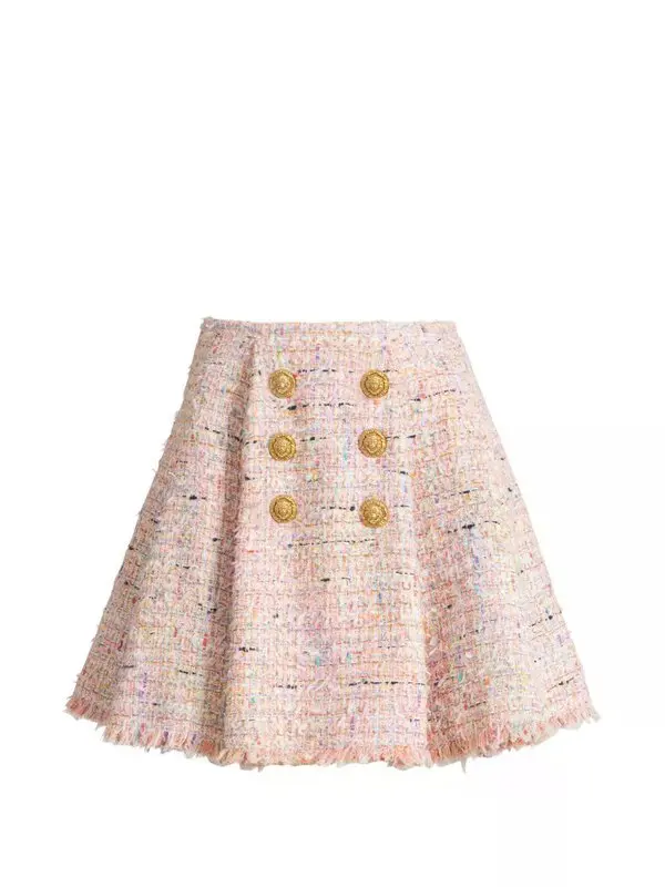 Balmain Flared Tweed Skirt - Pink