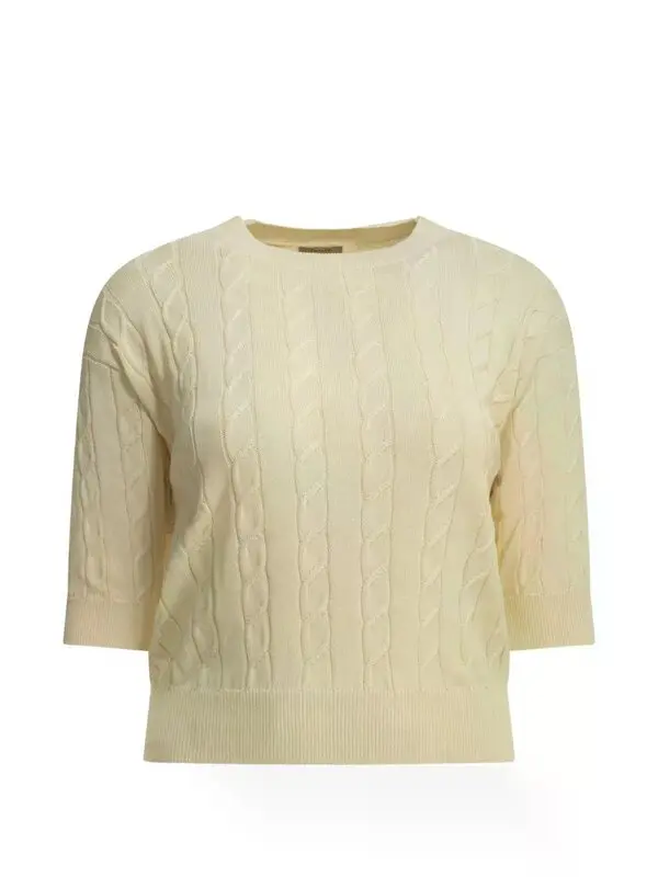 RAKKI Cable-knit Short-sleeve Sweater - Neutrals