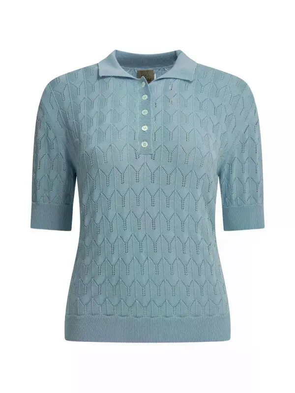 RAKKI California Pointelle-knit Polo Top - Blue