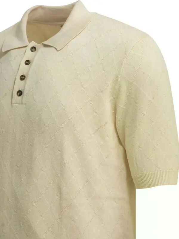 RAKKI Diamond-patterned Knit Polo Shirt - Neutrals