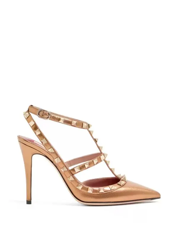 Valentino Garavani Rockstud 100mm Nappa Leather Pumps - Gold