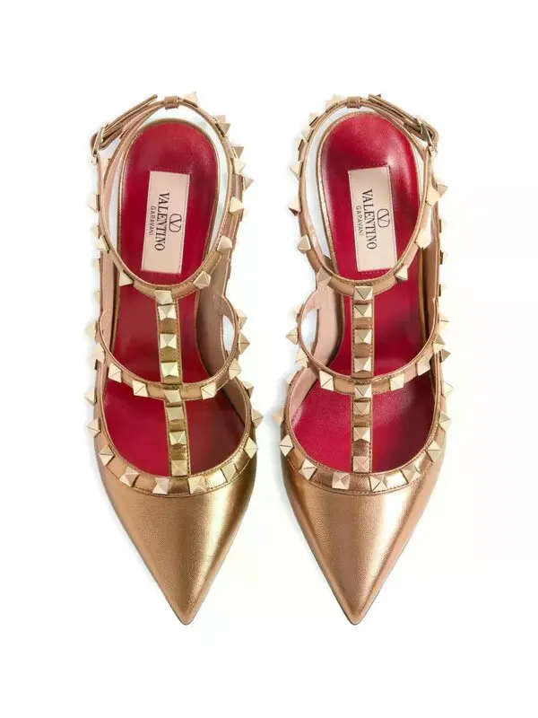 Valentino Garavani Rockstud Pumps In Laminated Nappa Leather - Gold