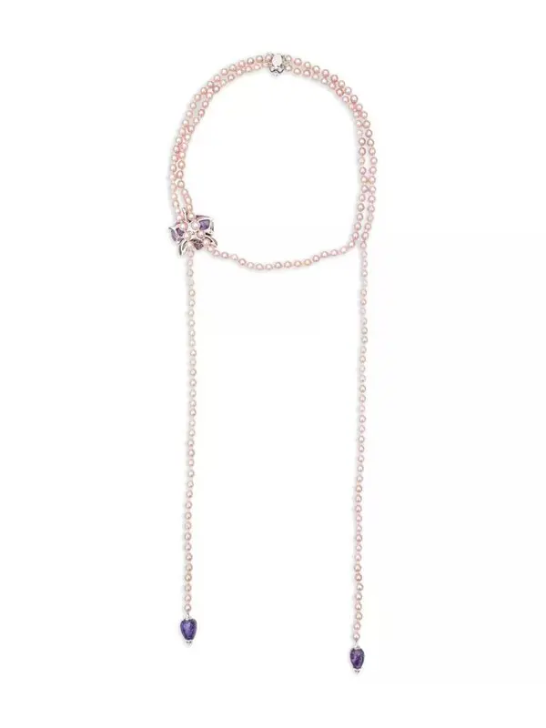 CARTIER 18kt Gold Floral Pearl And Amethyst Necklace - White