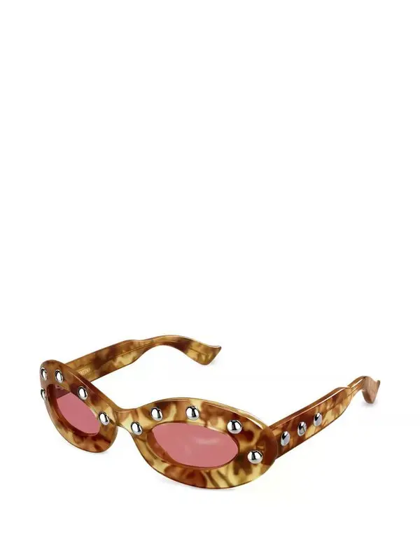 Valentino Garavani Stud-embellished Oval-frame Sunglasses - Brown