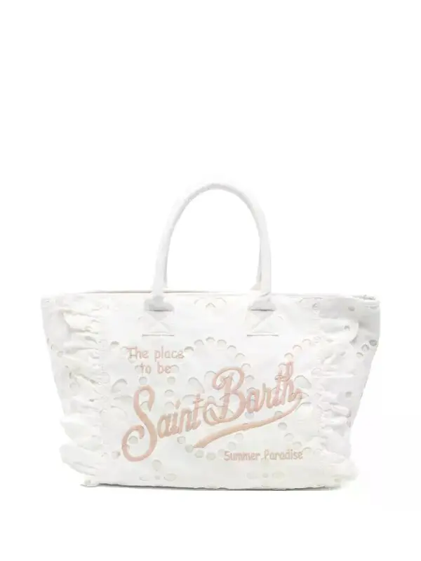 MC2 SAINT BARTH Broderie Anglaise Ruffled Tote - White