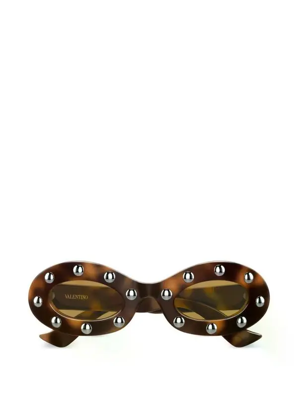 Valentino Garavani Stud-embellished Oval-frame Sunglasses - Brown