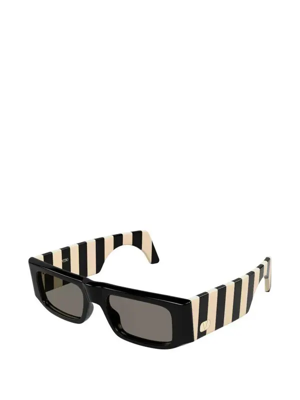 Valentino Garavani Vlogo Stripe-print Rectangle Sunglasses - Black