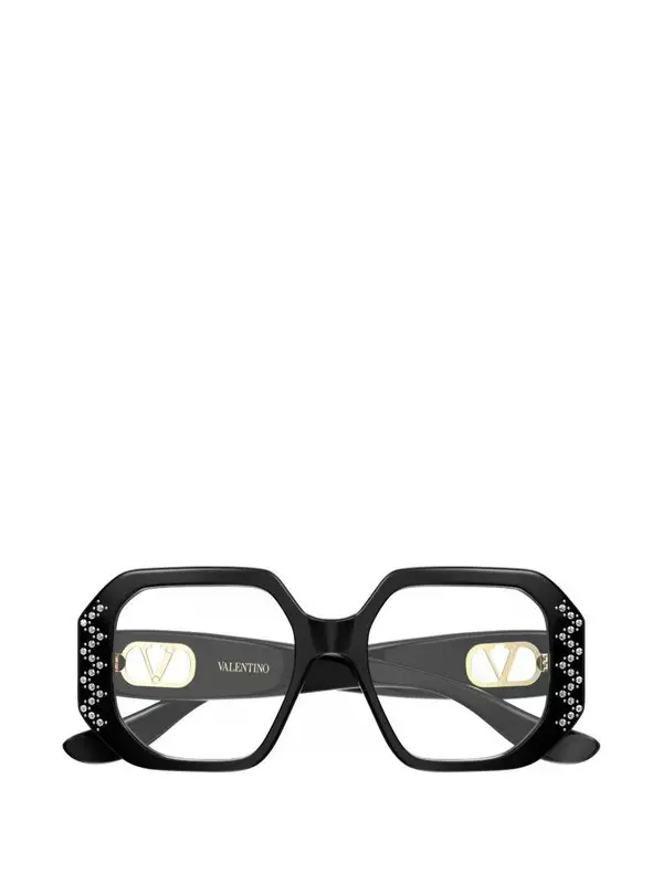 Valentino Garavani Vlogo Crystal-embellished Geometric Glasses - Black