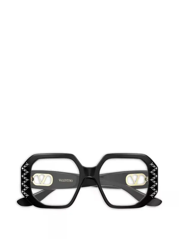 Valentino Garavani Vlogo Crystal-embellished Geometric Glasses - Black