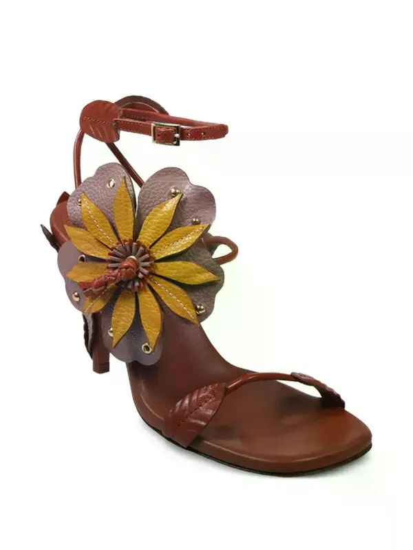 Zimmermann Brightside Floral-appliqué Leather Sandals - Brown