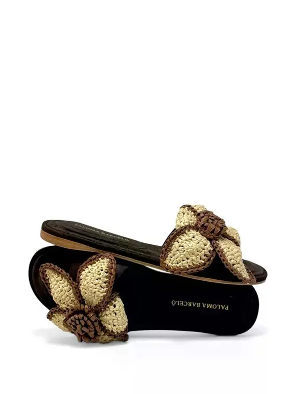 PALOMA BARCELO Flower-appliqué Flat Sandals - Brown