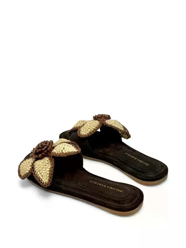 PALOMA BARCELO Flower-appliqué Flat Sandals - Brown