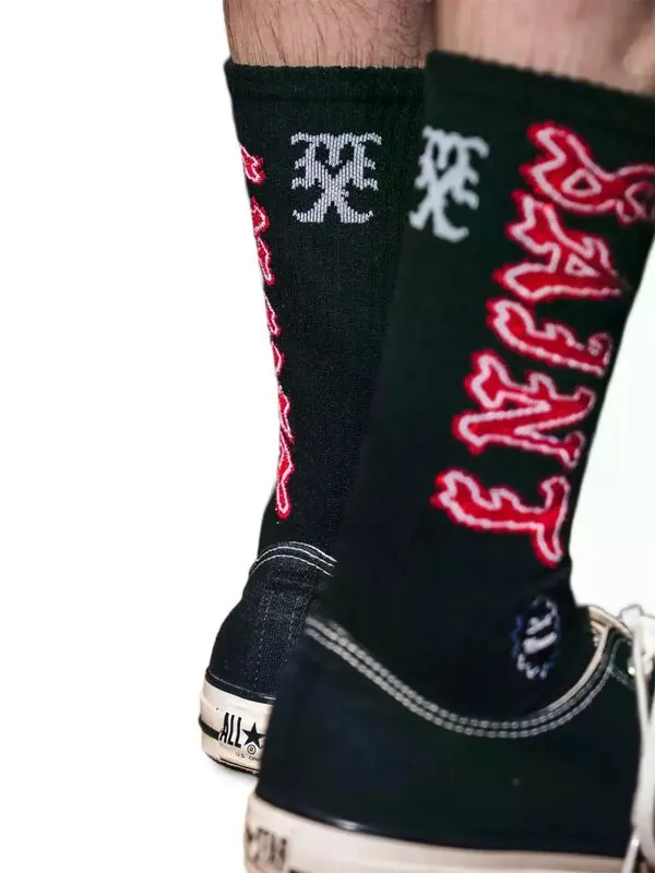 SAINT MXXXXXX Logo-intarsia Ribbed-knit Socks - Black