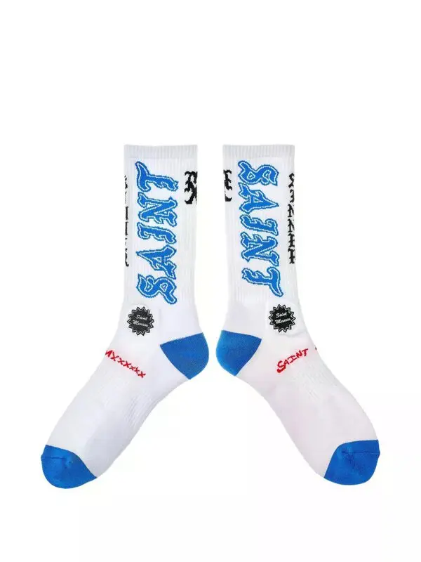 SAINT MXXXXXX Logo-intarsia Ribbed-knit Socks - White