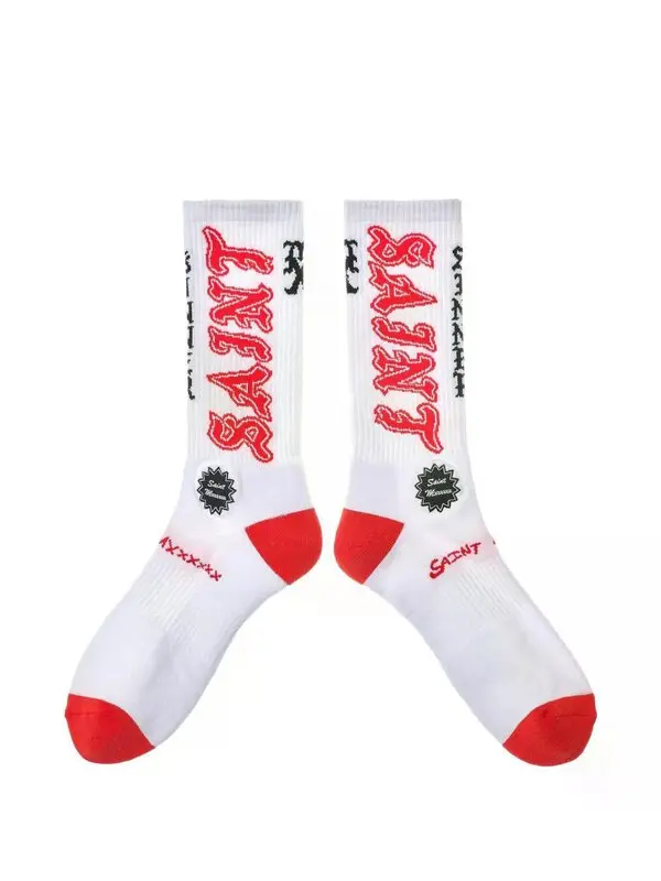 SAINT MXXXXXX Logo-intarsia Ribbed-knit Socks - White