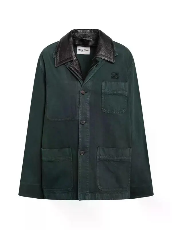 Miu Miu Embroidered-logo Single-breasted Coat - Green