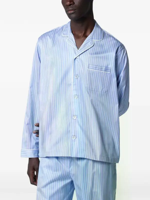 TEKLA Striped Long-sleeve Pajama Shirt - Blue
