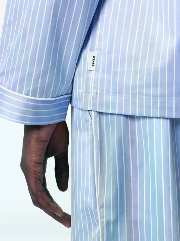 TEKLA Striped Long-sleeve Pajama Shirt - Blue