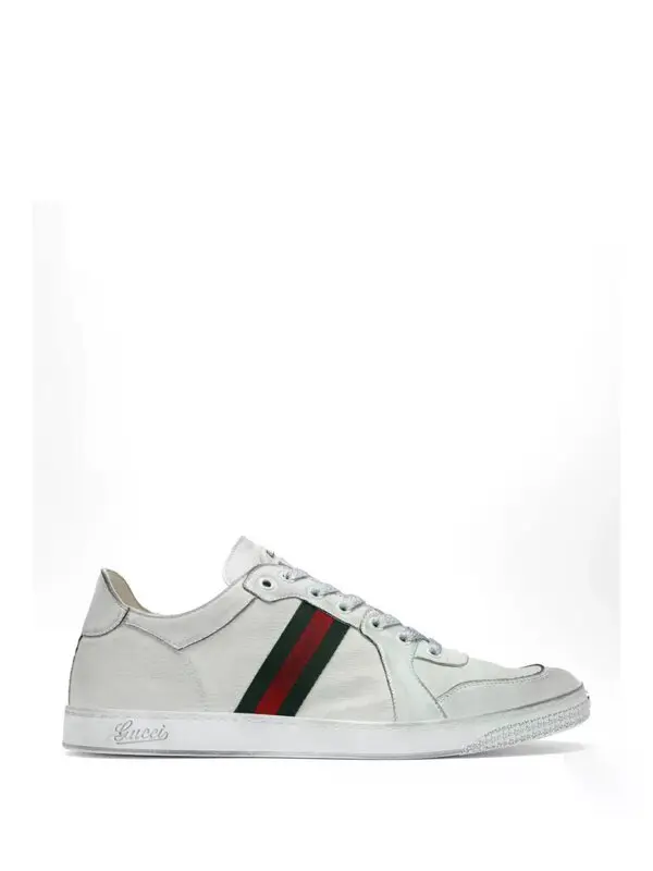 Gucci Stripe-detail Logo-embossed Leather Sneakers - White