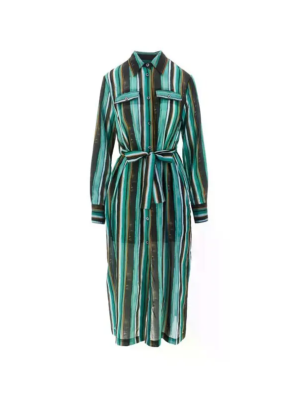 Pinko Striped Belted Shirt Dress - Green