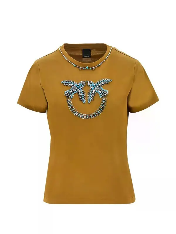 Pinko Love Birds Bead-embellished T-shirt - Brown