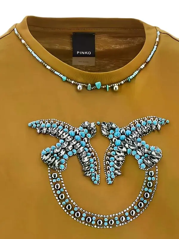 Pinko Embellished Cotton T-shirt With Maxi Jewel Embroidery