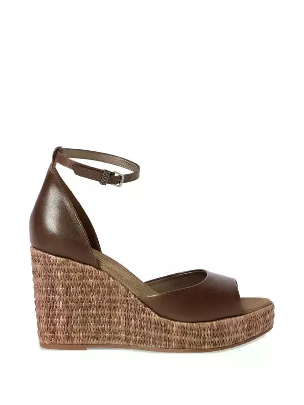 Brunello Cucinelli Suede Espadrille Wedge Sandals - Brown