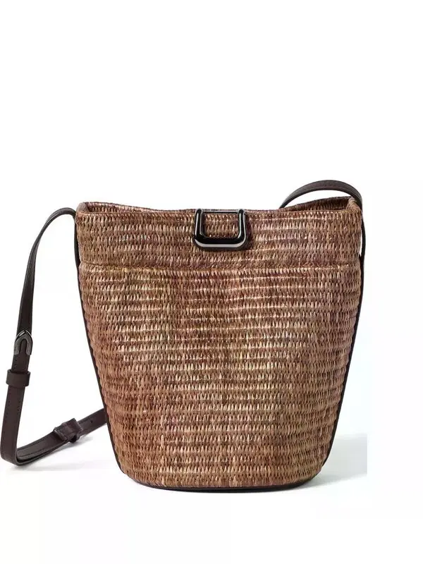 Brunello Cucinelli Sartorial Small Bucket Bag In Techno Cotton Raffia - Brown