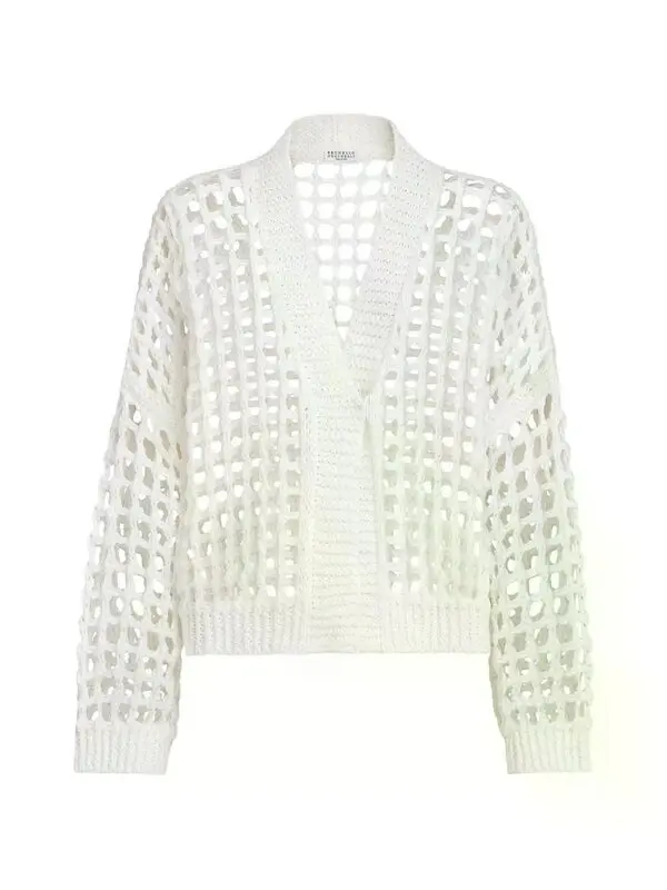 Brunello Cucinelli Jute And Cotton Net Cardigan - White