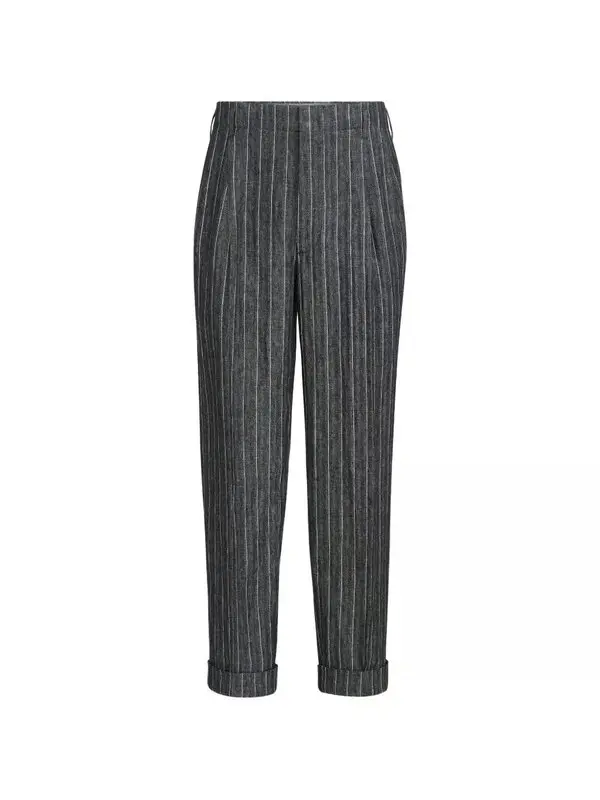 Brunello Cucinelli Linen Chalk Stripe Chevron Trousers - Grey