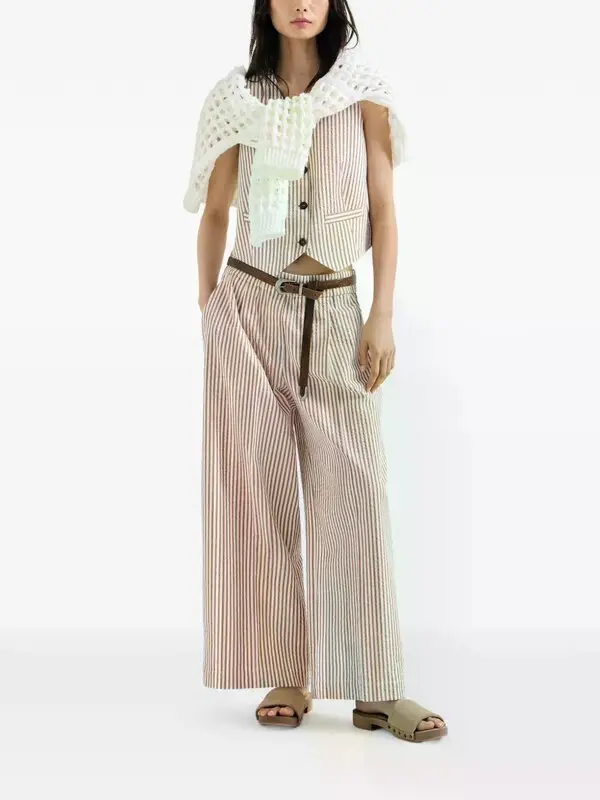 Brunello Cucinelli Striped Cotton Seersucker Baggy Trousers
