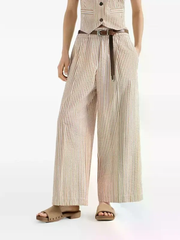 Brunello Cucinelli Striped Cotton Seersucker Baggy Trousers