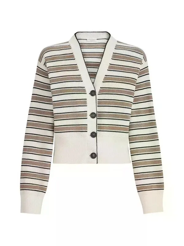 Brunello Cucinelli Cotton Striped Cardigan - Neutrals