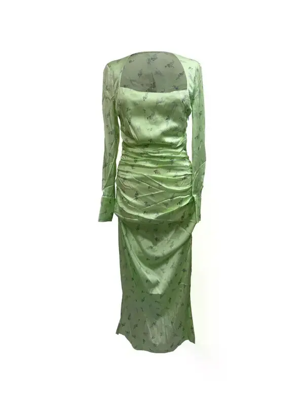 GANNI Floral-print Ruched Dress - Green