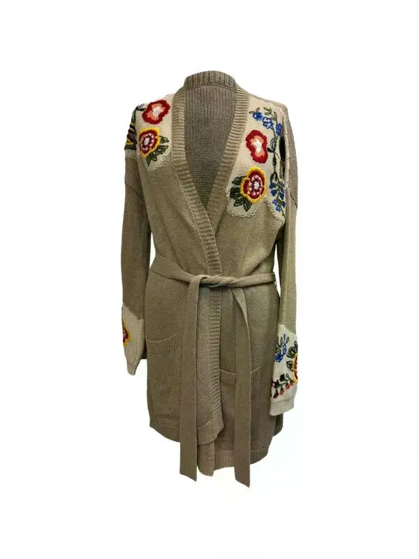 Etro Vintage Embroidered Belted Cardigan - Neutrals