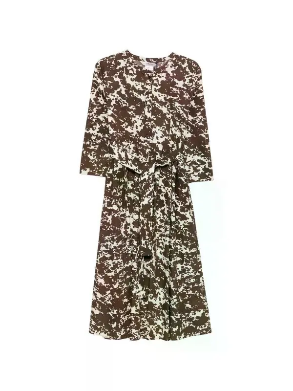 Max Mara Cow-print Belted Midi Dress - Brown