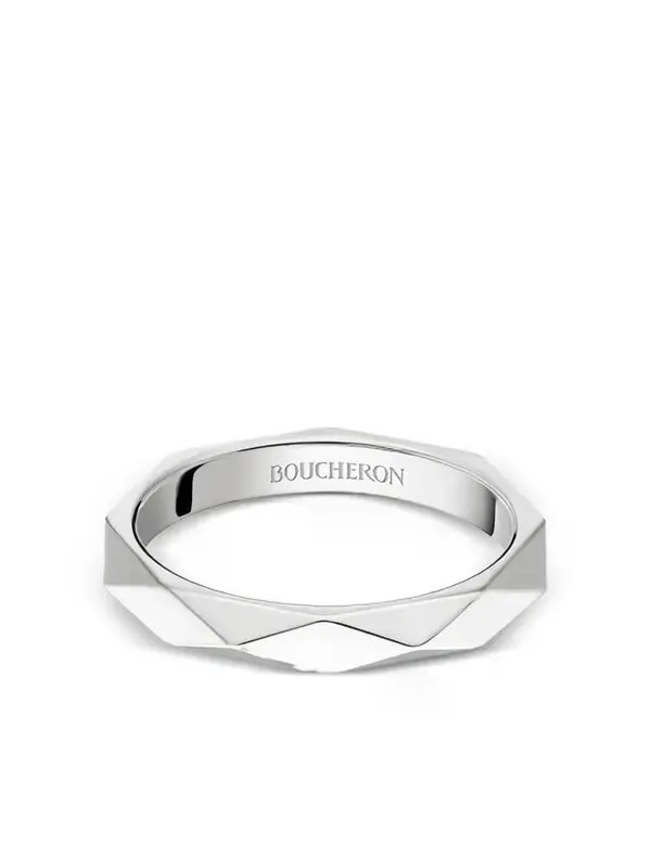 Boucheron 18k White Gold Faceted Band Ring - Silver