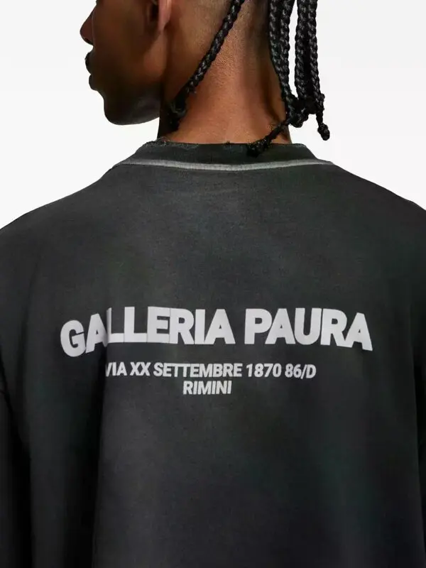 PAURA Costa Distressed-effect Logo-print T-shirt - Grey