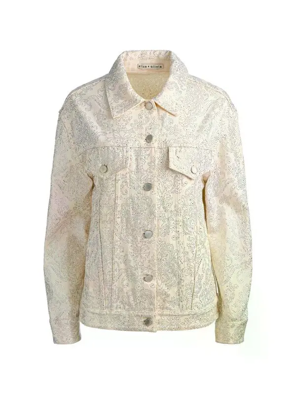 Alice + Olivia Crystal-embellished Denim Jacket - White