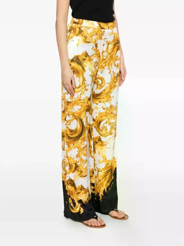 Versace Barocco-print Wide-leg Trousers - White