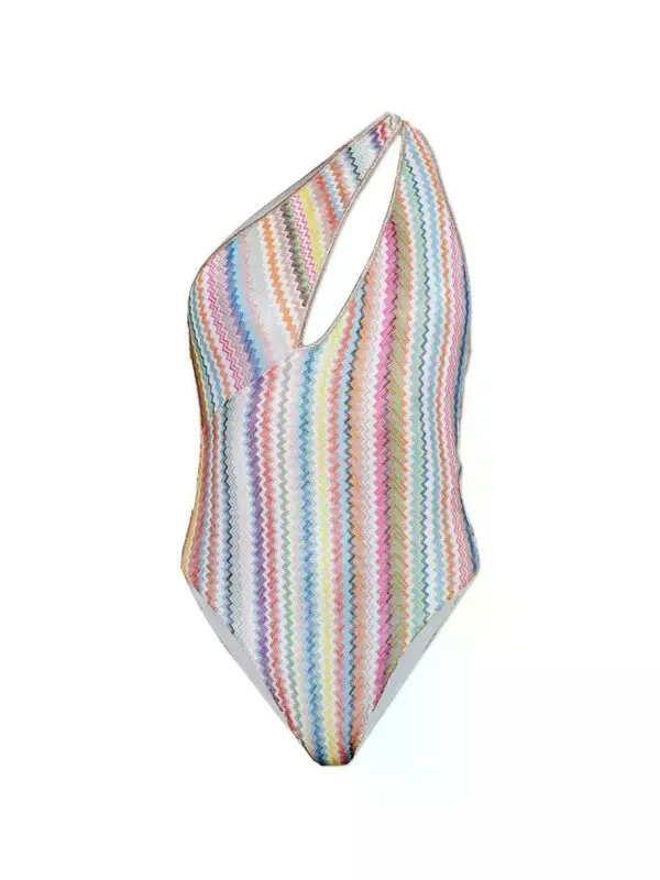 Missoni Zigzag-knit One-shoulder One-piece Swimsuit - Blue